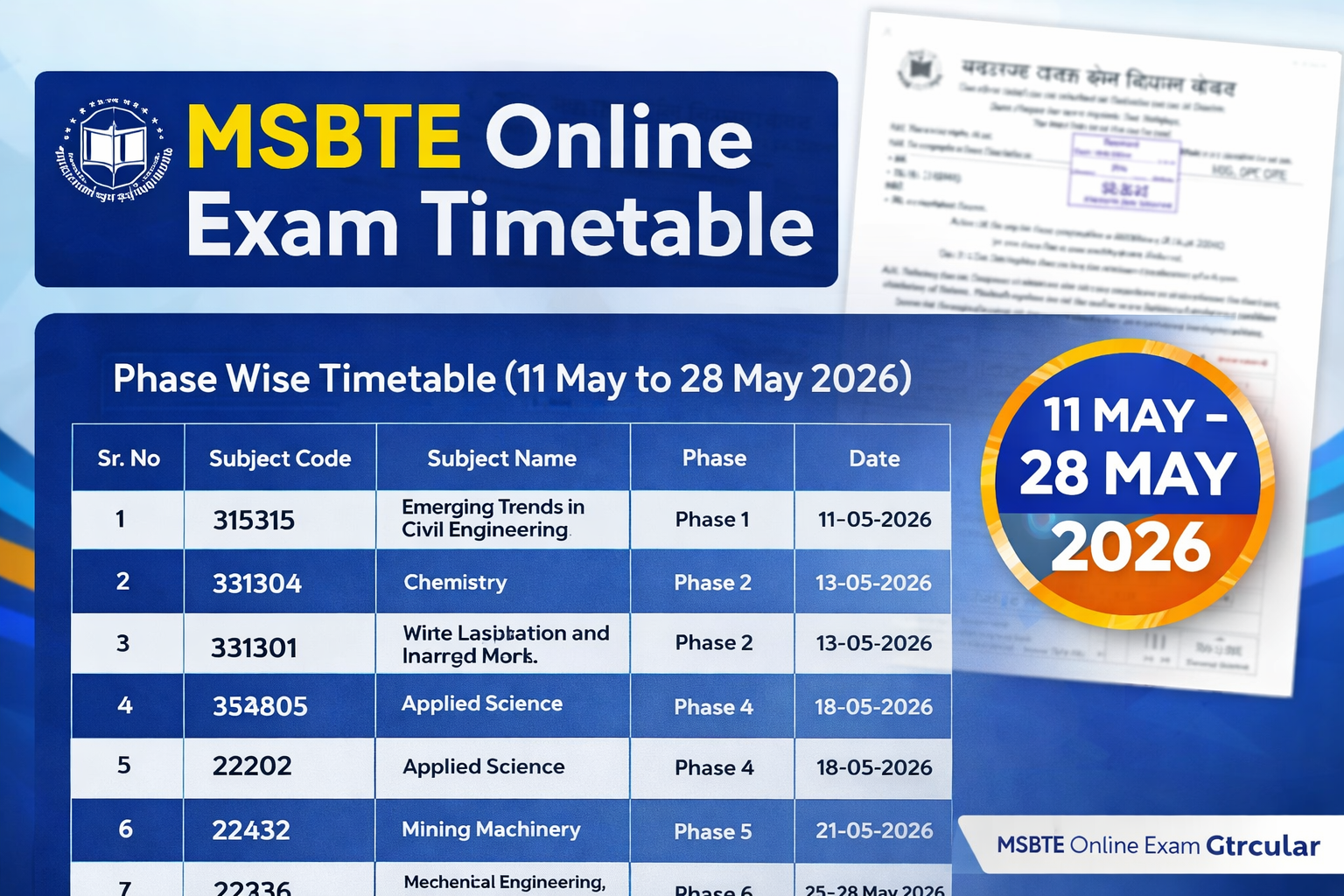 MSBTE Online Exam Timetable Summer 2026 Released 😍 Phase Wise Schedule ...
